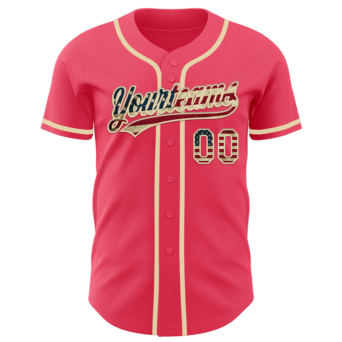2024 Cheap Custom Neon Pink Vintage USA Flag-Cream Authentic Baseball ...
