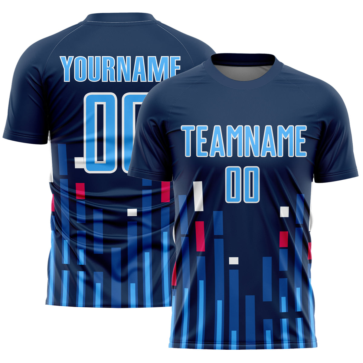 2024 Cheap Custom US Navy Blue Sky Blue-White Lines Sublimation Soccer ...
