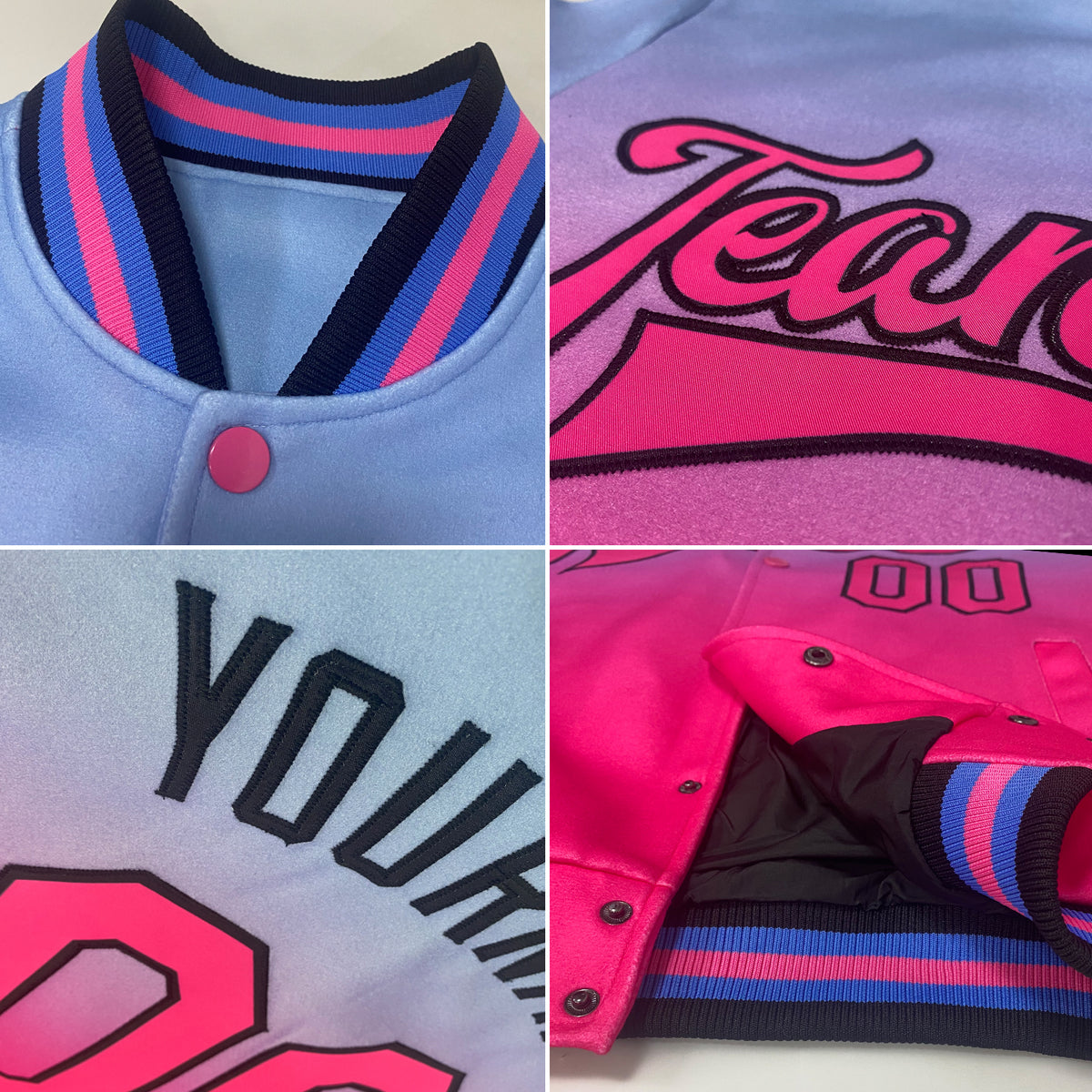 Cheap Custom Gold Pink-Black Bomber Full-Snap Varsity Letterman Fade ...