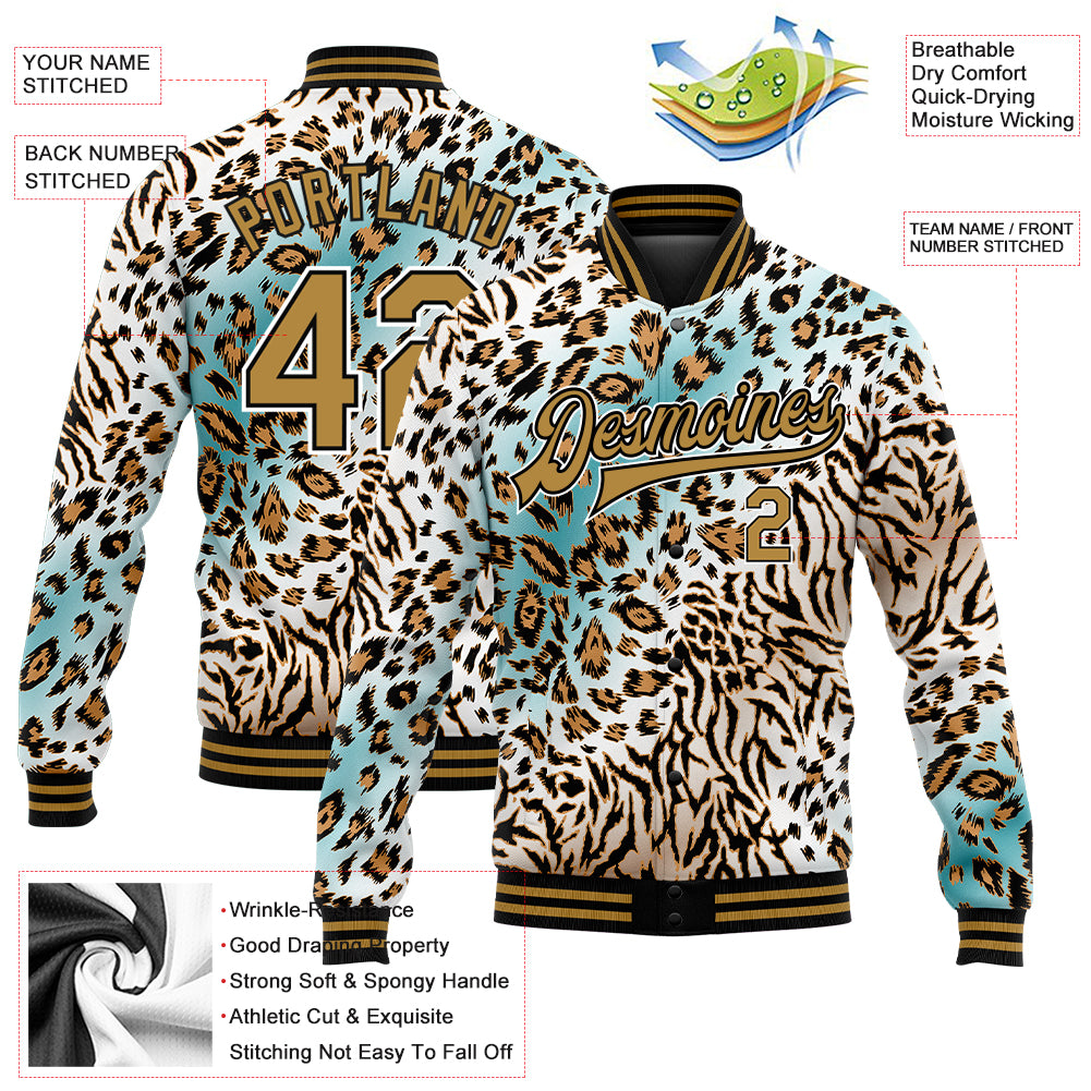 Cheap Custom White Black-Old Gold Leopard Print 3D Pattern Design ...