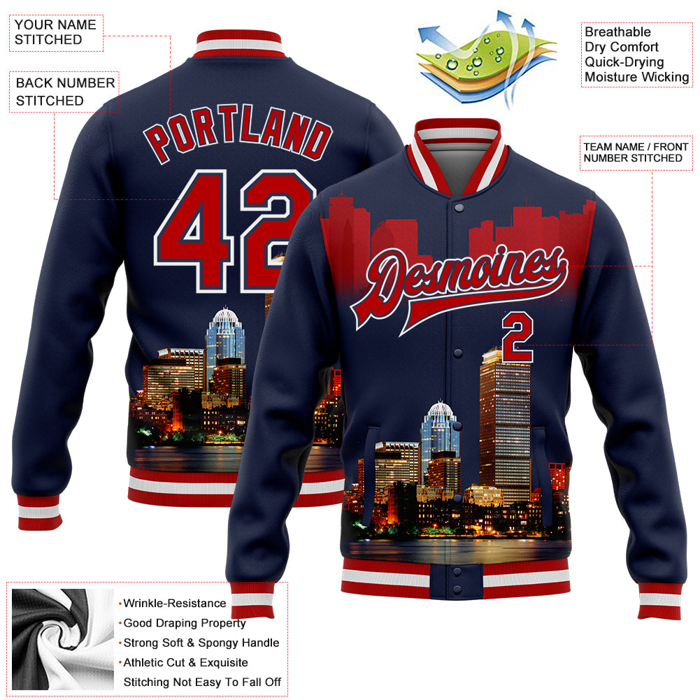 Cheap Custom Navy Red-White Boston Massachusetts City Edition 3D Bomber ...