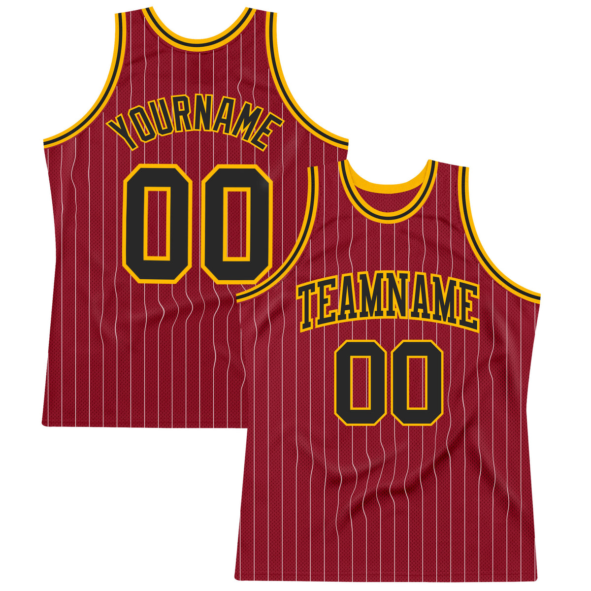 Cheap Custom Maroon White Pinstripe Black-Gold Authentic Basketball ...