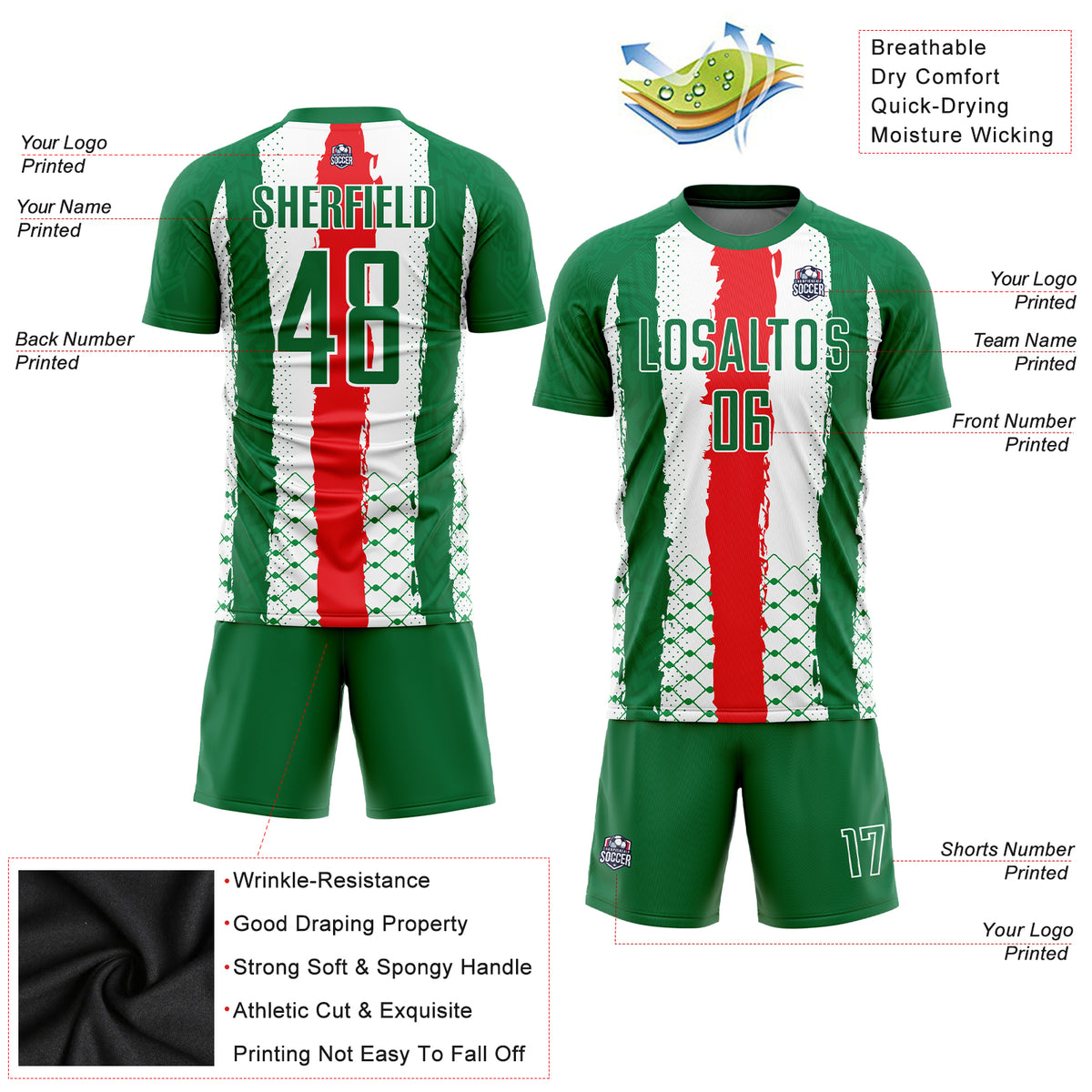 Cheap Custom Kelly Green Red-White Sublimation Mexico Soccer Uniform ...