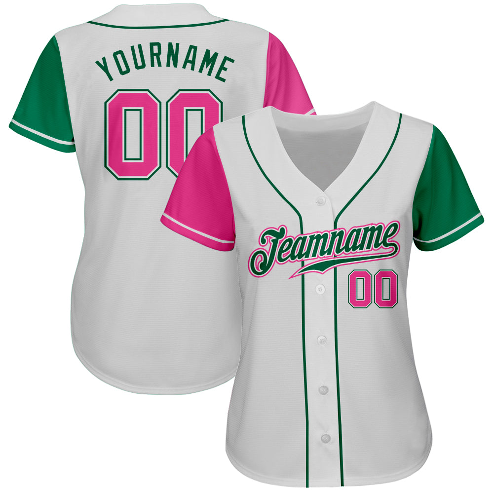 Cheap Custom White Pink Kelly Green Authentic Two Tone Baseball Jersey