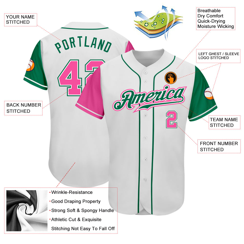 Cheap Custom White Pink Kelly Green Authentic Two Tone Baseball Jersey
