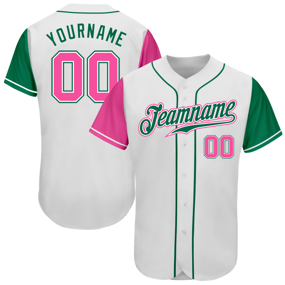Cheap Custom White Pink Kelly Green Authentic Two Tone Baseball Jersey